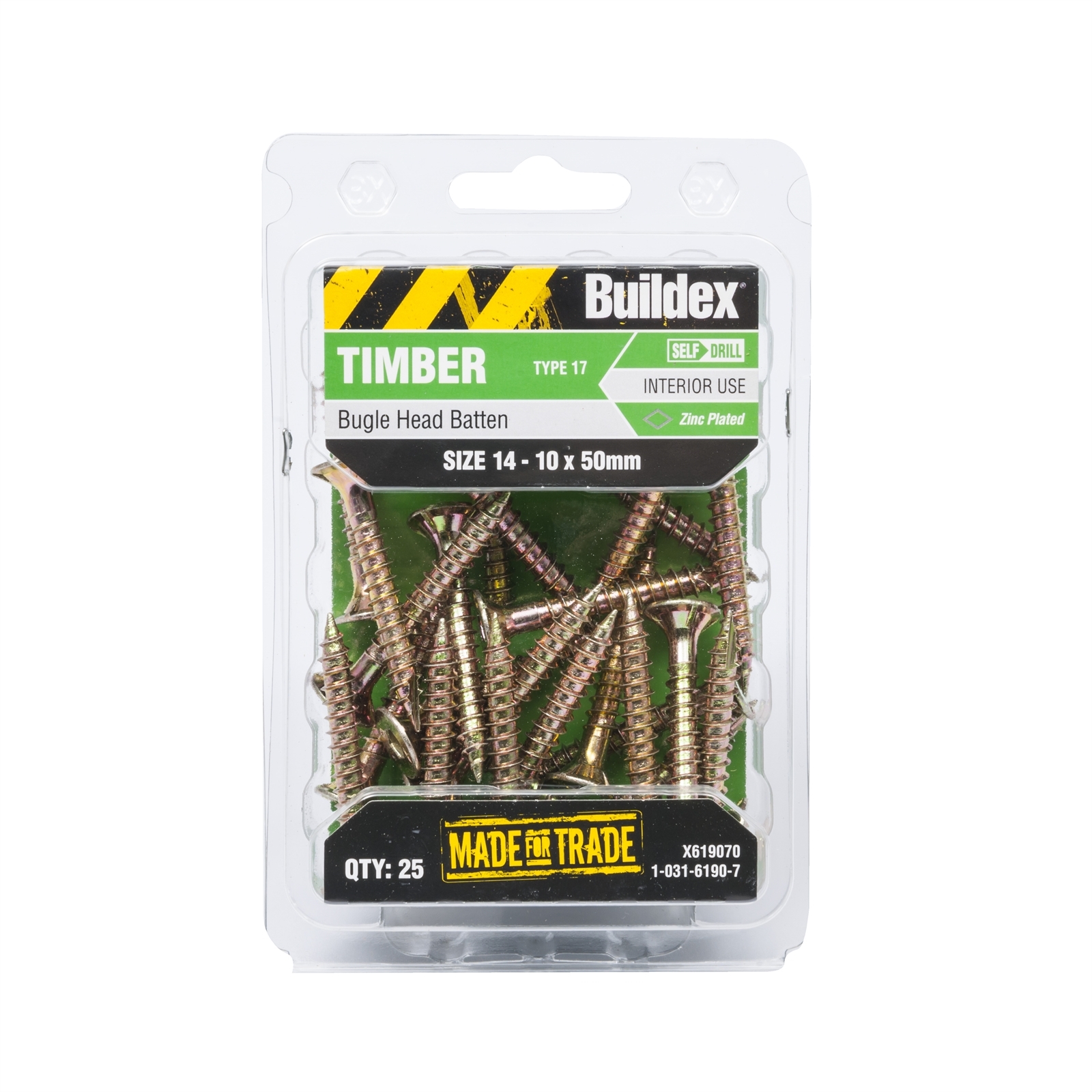 Buildex 14-10 x 50mm Zinc Plated Bugle Head Batten Timber Screws - 25 ...