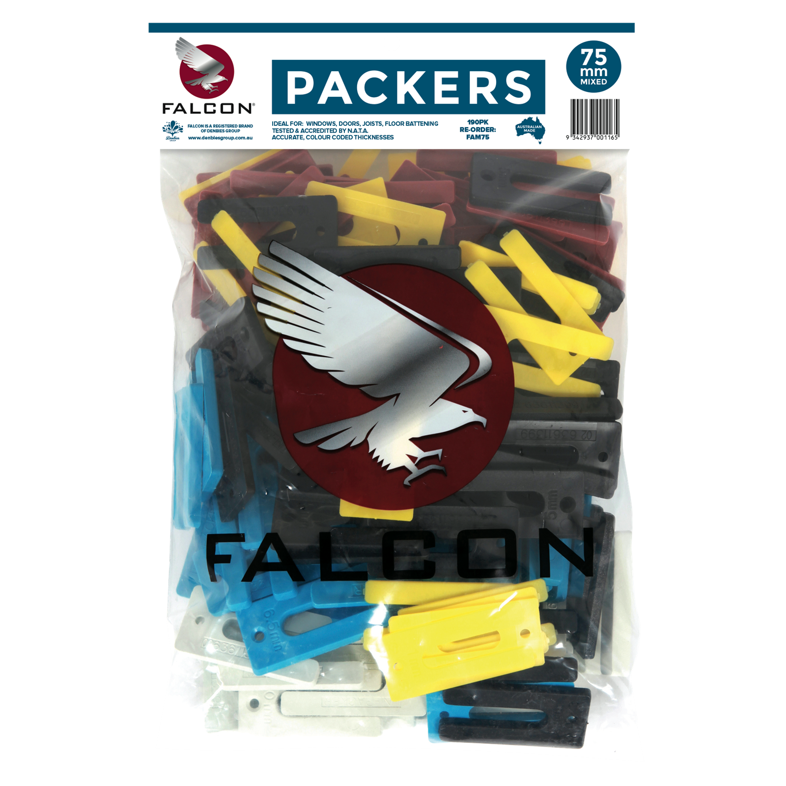 Falcon 75mm 5 Sizes Mixed Bag Packers - 190 Pack - Bunnings Australia