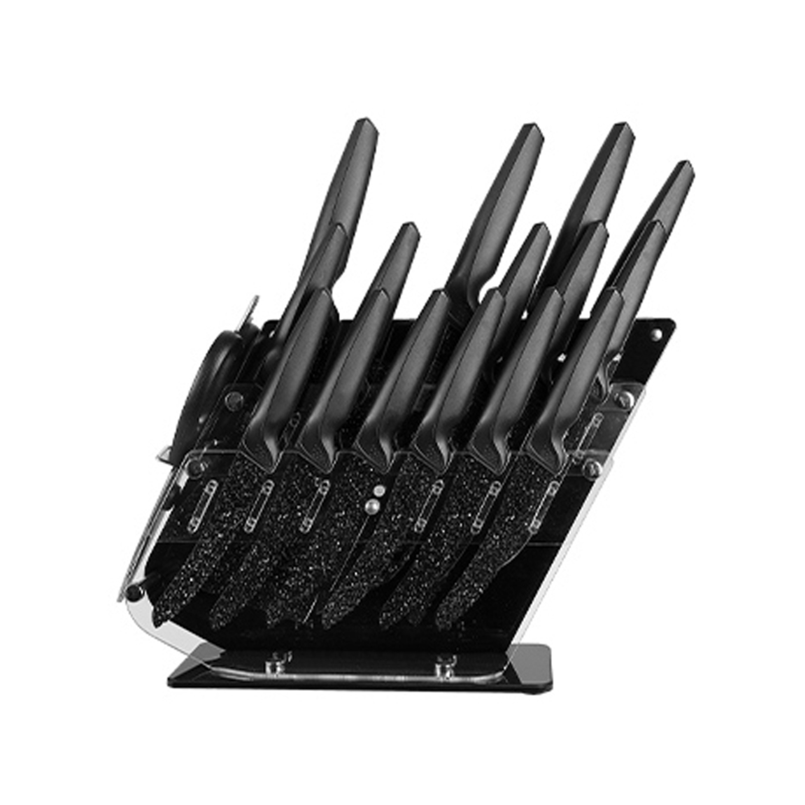 17pc Kitchen Knife Block Set Marble Look Blade - Black - Bunnings Australia