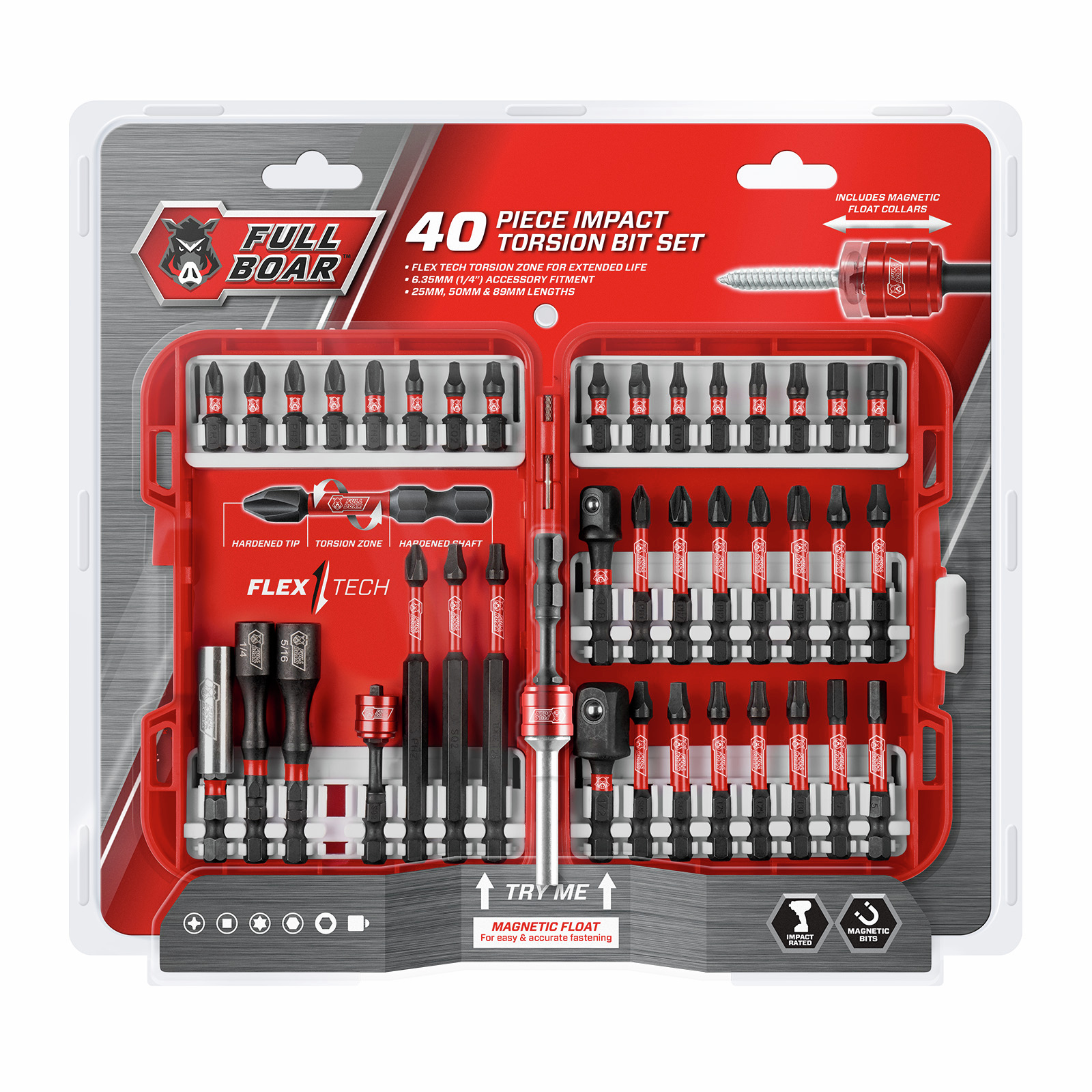Full Boar 40 Piece Impact Torsion Bit Set - Bunnings Australia