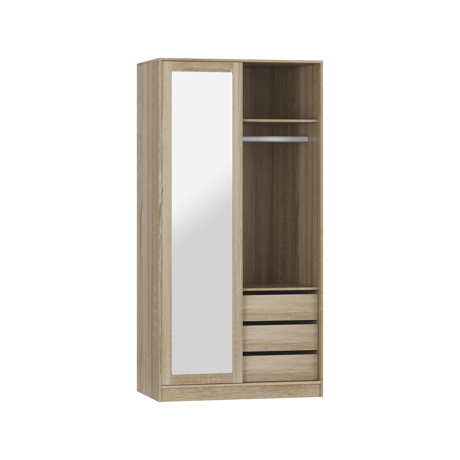 Practa 2000 x 1000 x 600mm Oak 2 Door Sliding Mirror Wardrobe ...