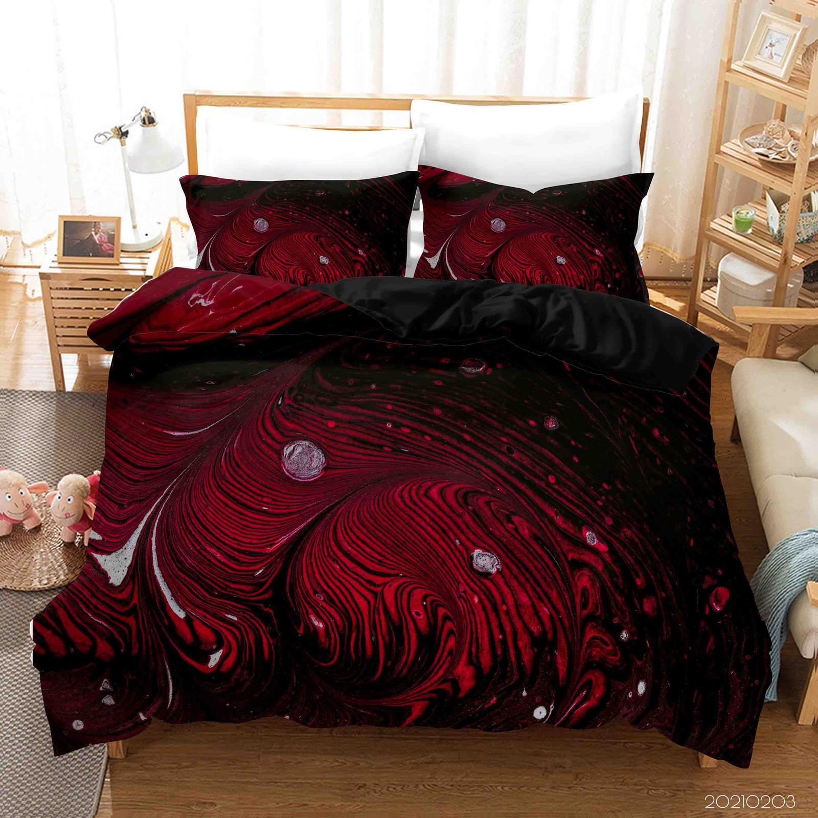 3D Abstract Red Marble Texture Quilt Cover Set Bedding Set Duvet Cover ...