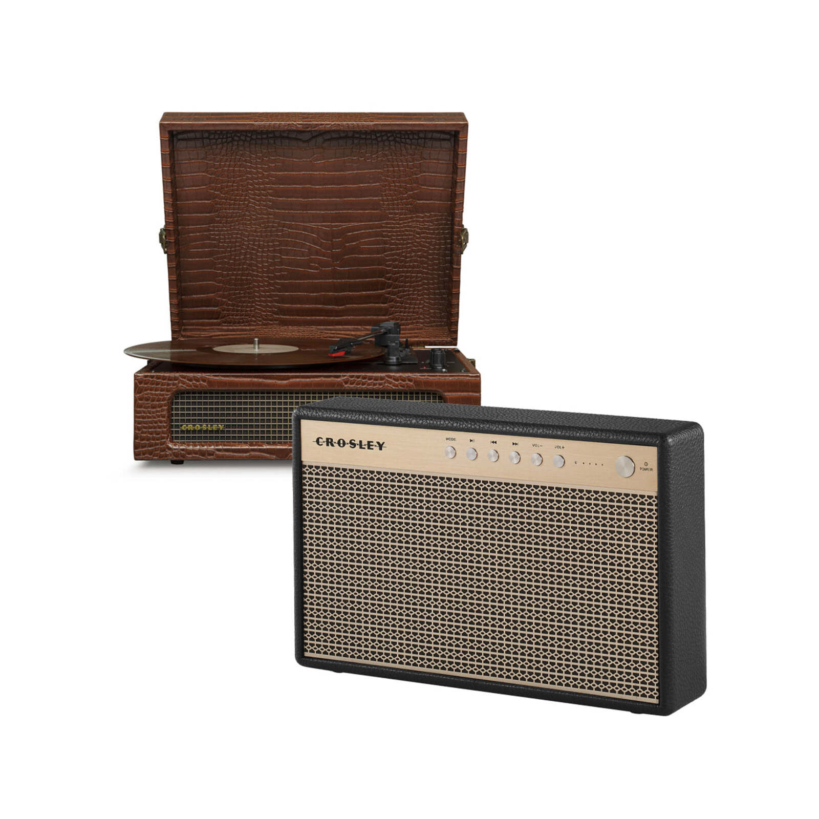 Crosley Voyager Bluetooth Portable Turntable - Brown Croc + Bundled ...