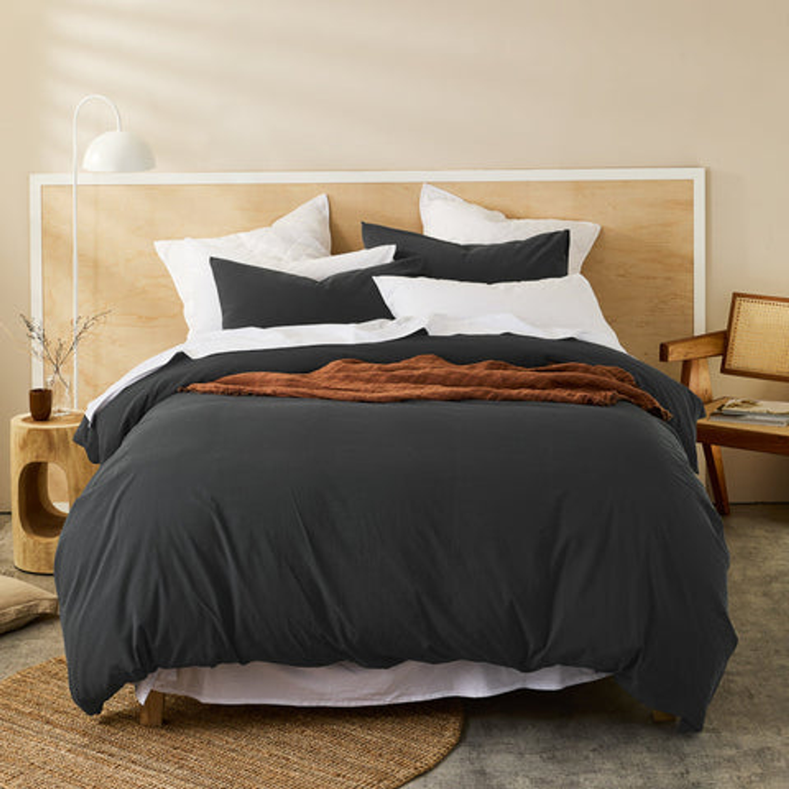 MyHouse Stonewash Quilt Cover Set Queen Onyx - Bunnings Australia