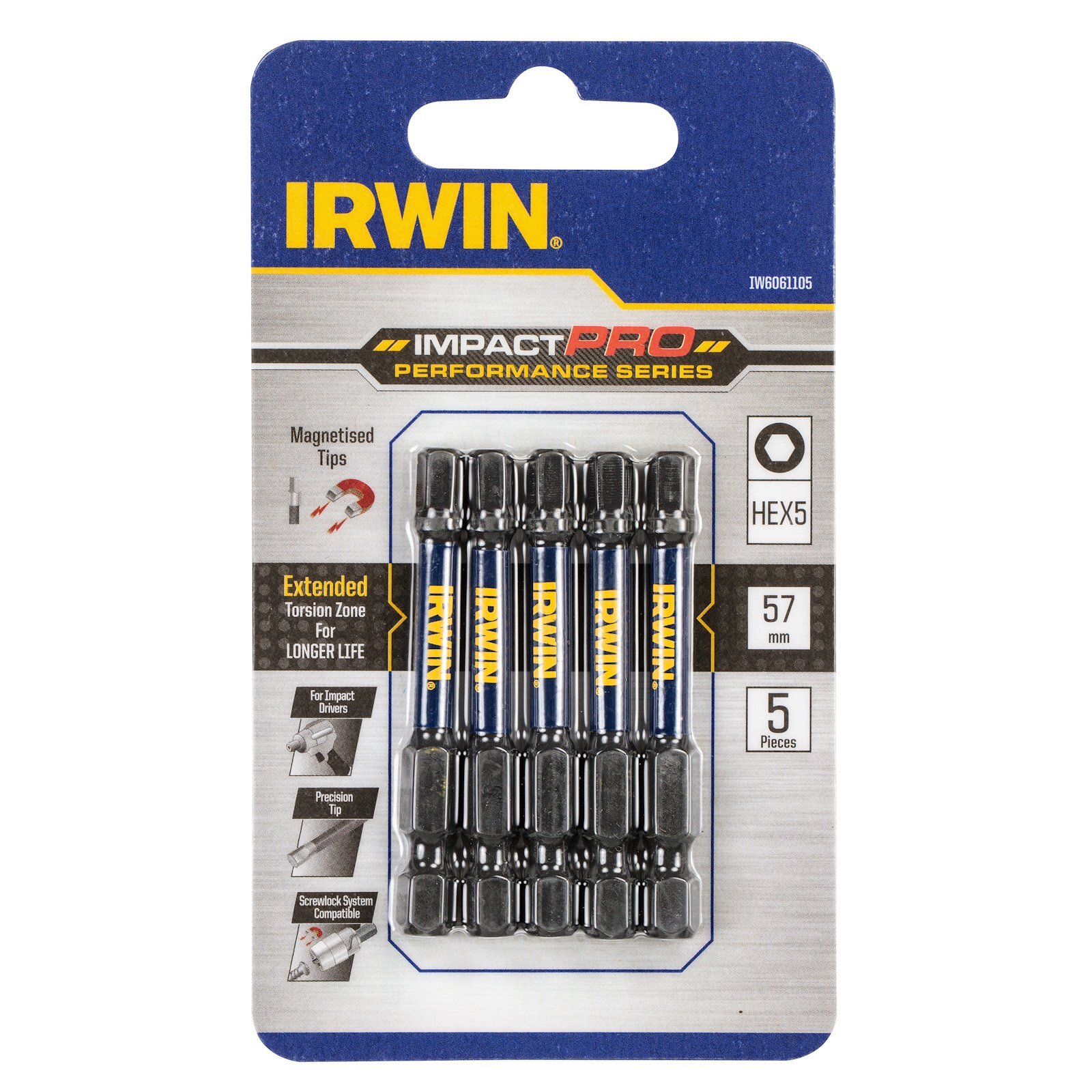 Irwin Impact Pro Performance 57mm Hex 5 - 5 Pack - Bunnings Australia