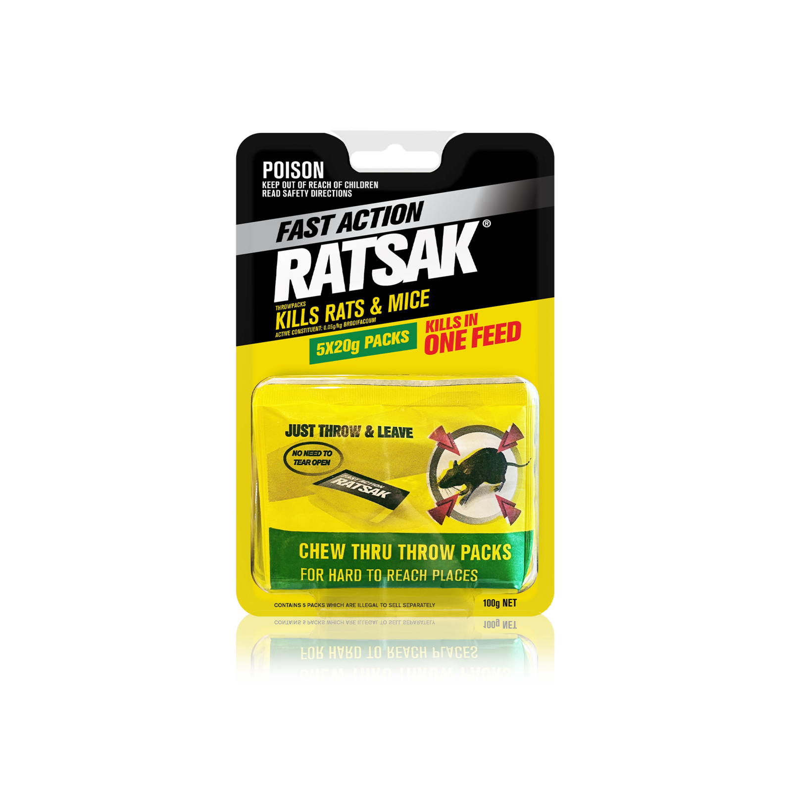 Ratsak 100g Fast Action Throw Packs - 5 x 20g Packs - Bunnings Australia