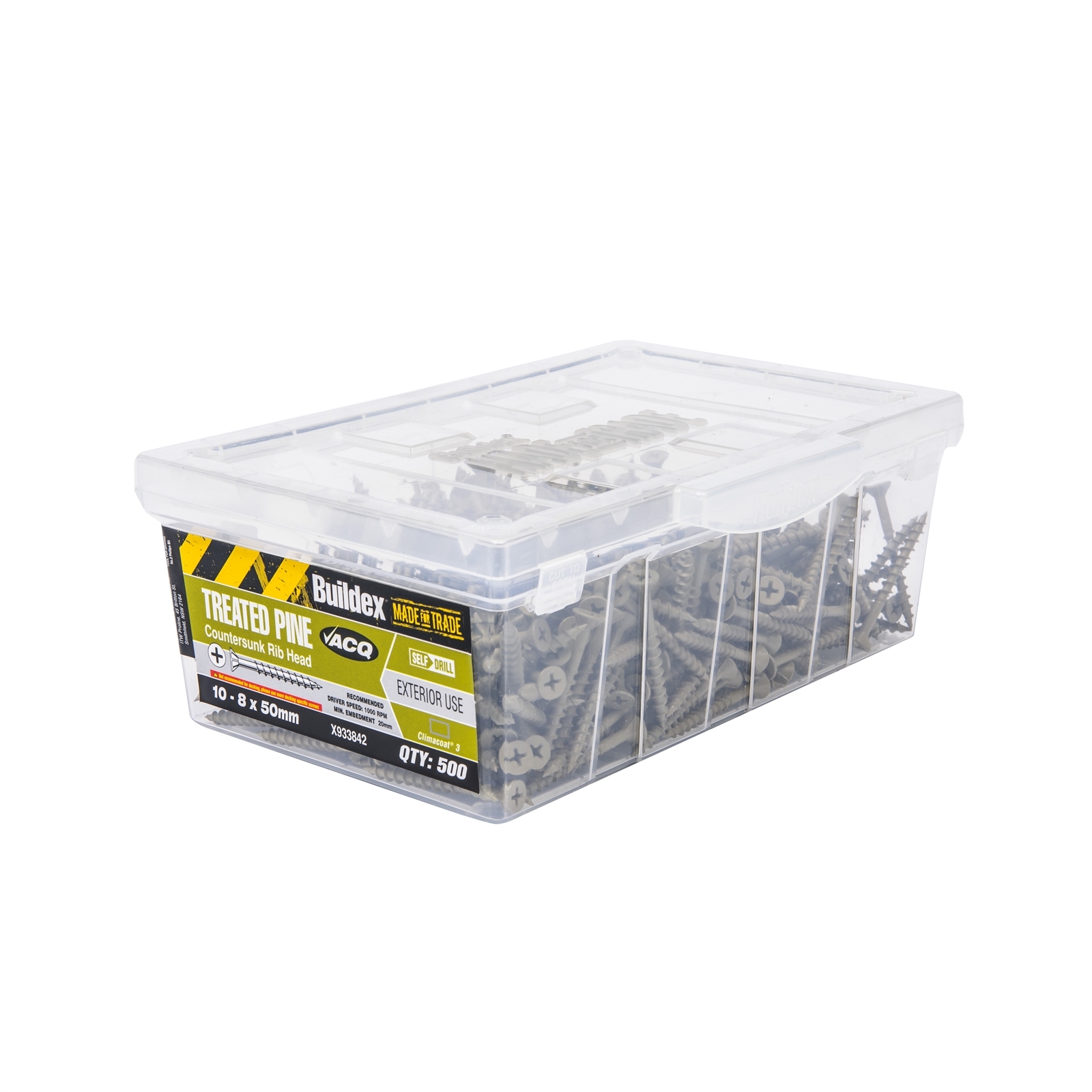 Buildex 10g- 8 x 50mm Treated Pine Countersunk Screws - 500 Pack - Bunnings New Zealand