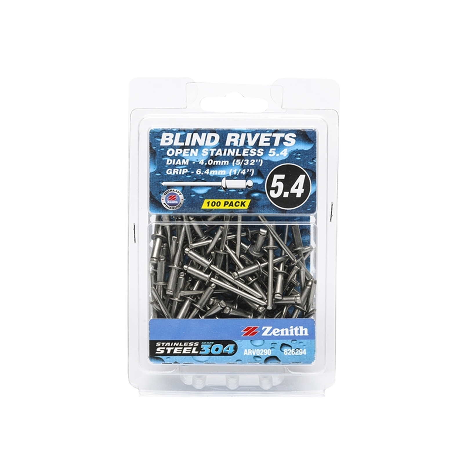 Zenith Blind Rivet Open 304SS 5/32"D x 1/4"G 100pk - Bunnings New Zealand
