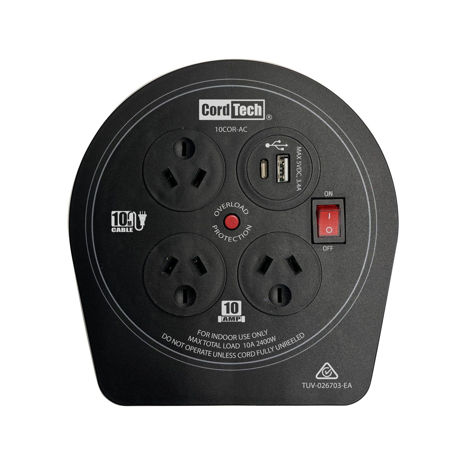 CordTech 10M 3 Outlet Cable Reel w/ USB (A+C) - Bunnings Australia