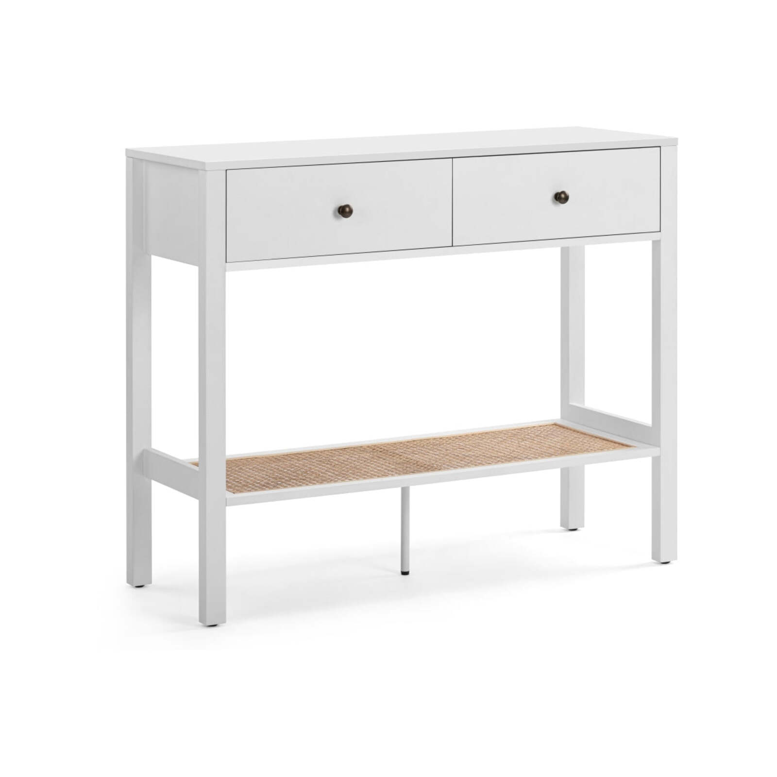 Azriel Wooden Hallway Console Hall Table W/ 2-Drawers - White/Rattan ...