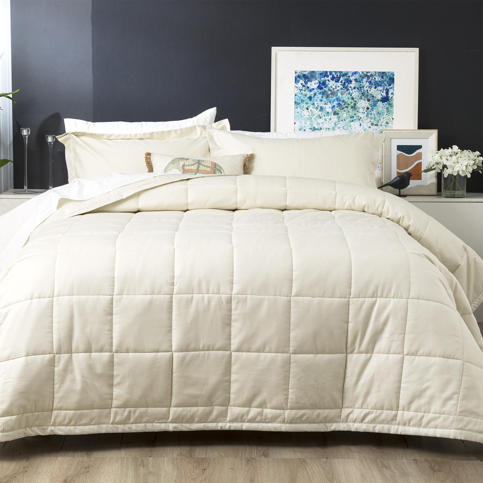 Ddecor Home Checks 500TC Cotton Jacquard Comforter Set Queen Bed Ivory ...
