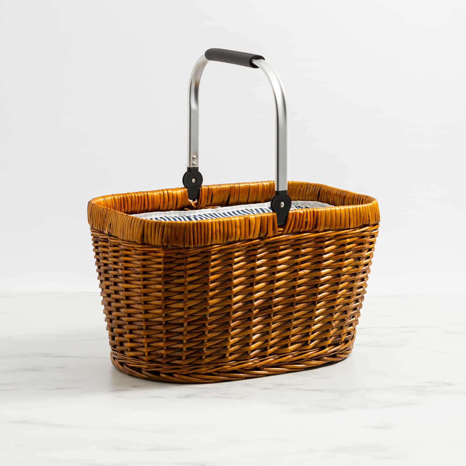 Salisbury & Co Picnic Carry Basket 48cm Navy Stripe - Bunnings Australia