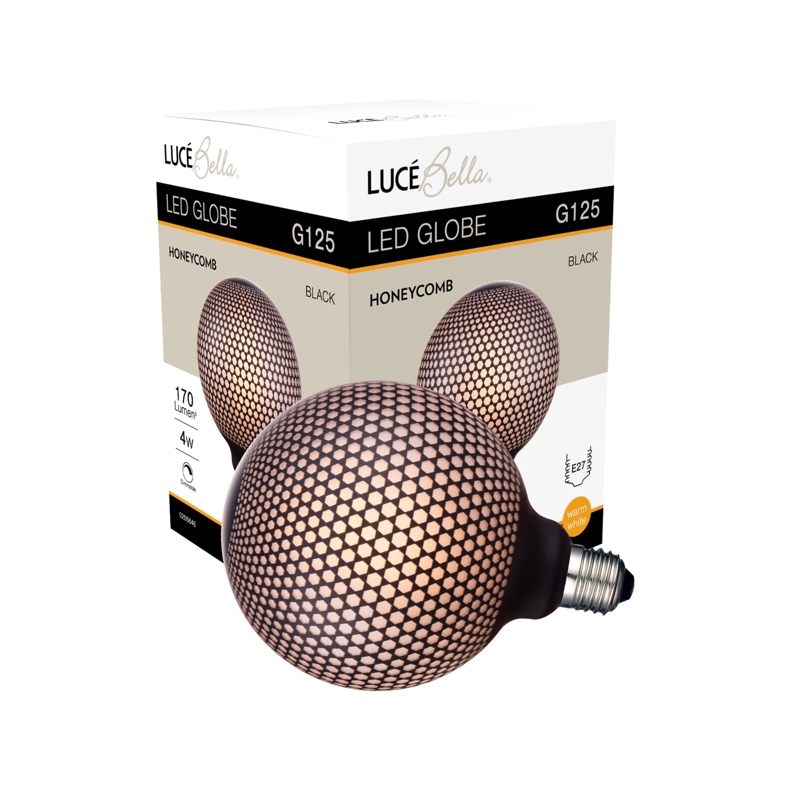 Luce Bella 4W 170lm G125 Black Honeycomb Pattern Dimmable LED E27 Globe ...