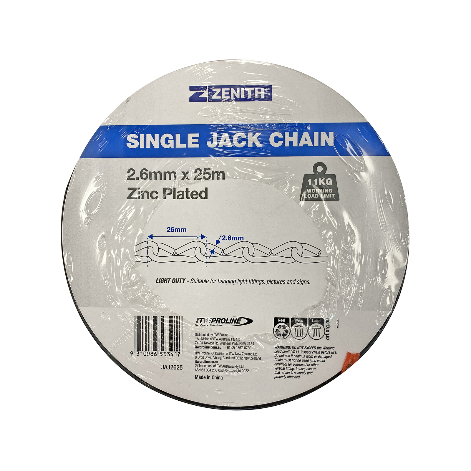 Zenith 2.6mm x 25m Zinc Plated Single Jack Chain - Bunnings New Zealand