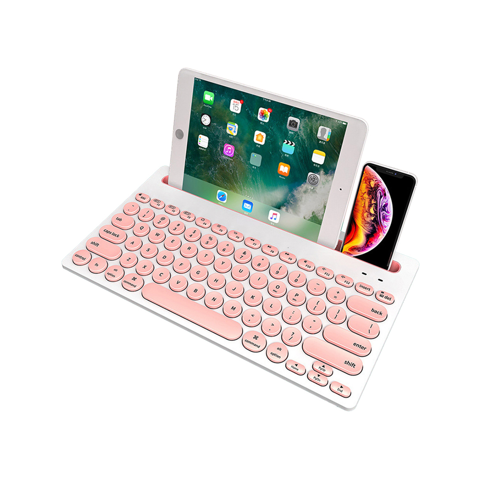 Rechargeable Wireless Bluetooth Keyboard Tablet Mount Holder - Pink ...