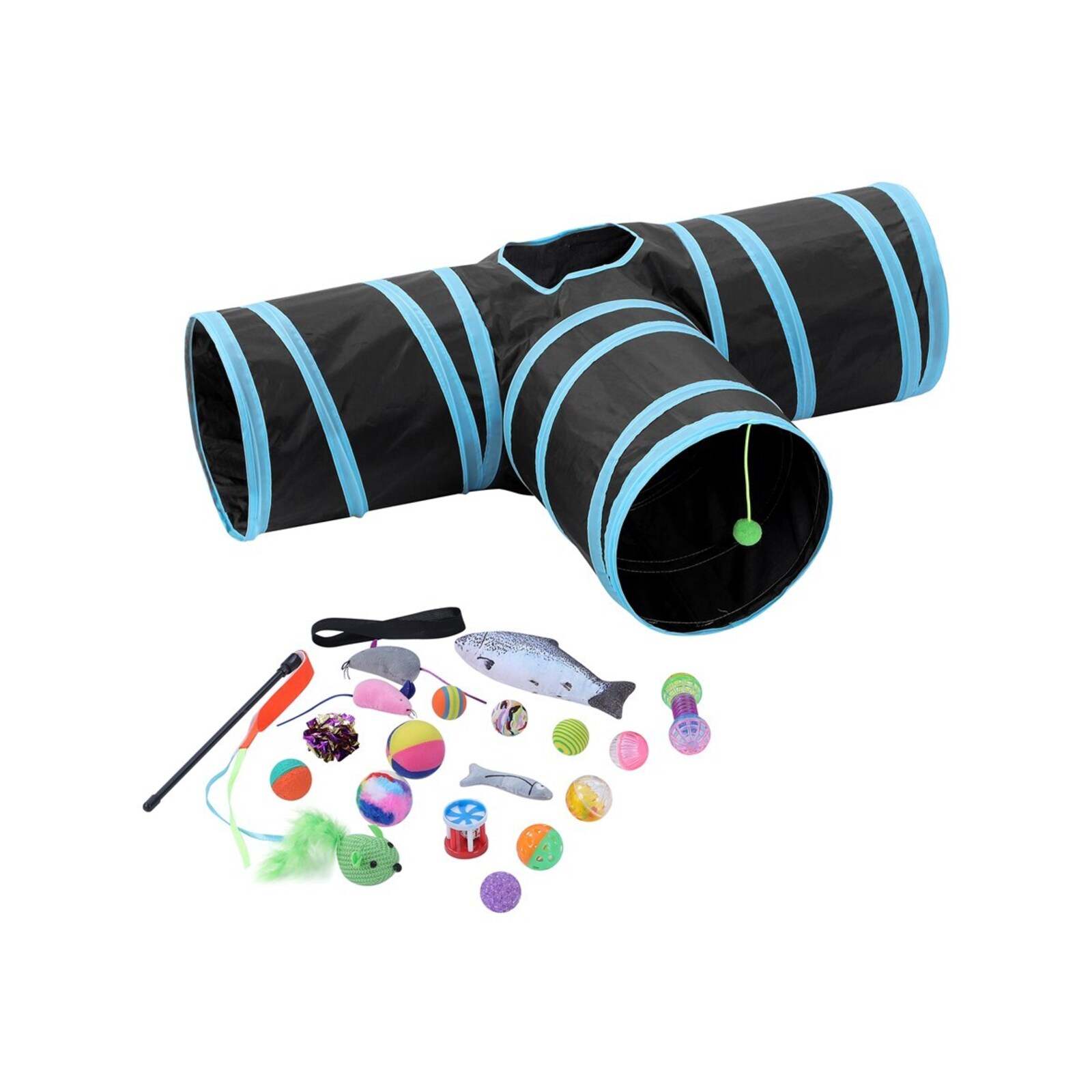 20pc Paws & Claws Pet Cat Tri-Tunnel w/Toys - Bunnings Australia