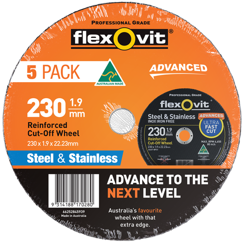 Flexovit 230 x 1.9 x 22.23mm Black Metal Cut Off Wheel - 5 Pack - Bunnings Australia