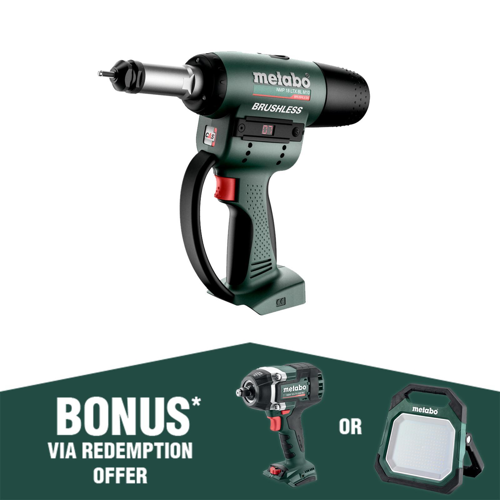 Metabo 18V Rivet Nut Gun NMP 18 LTX BL M10 Skin Only - Bunnings Australia