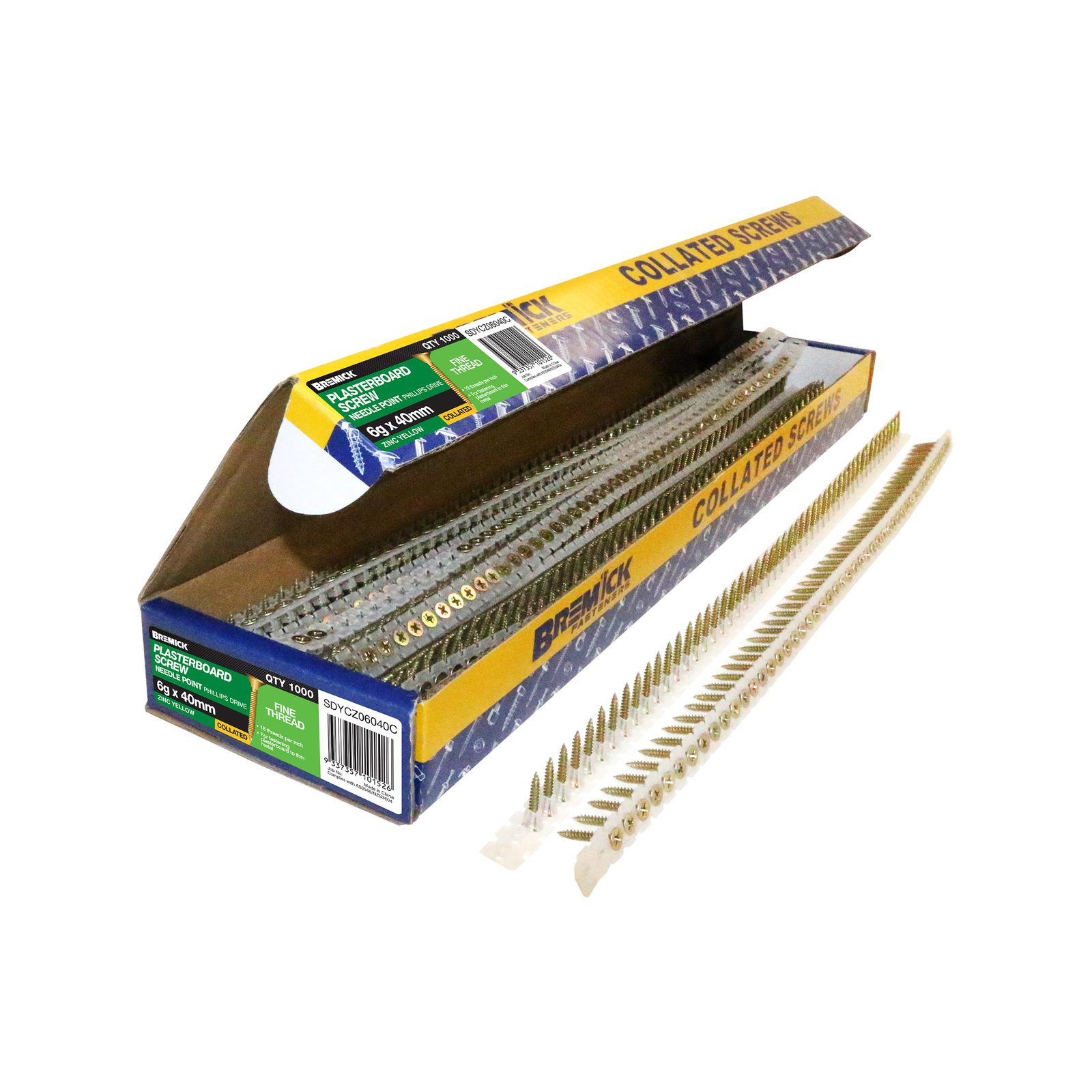 Bremick 6g x 40mm Zinc Yellow Fine Collated Screws - 1000 Pack ...