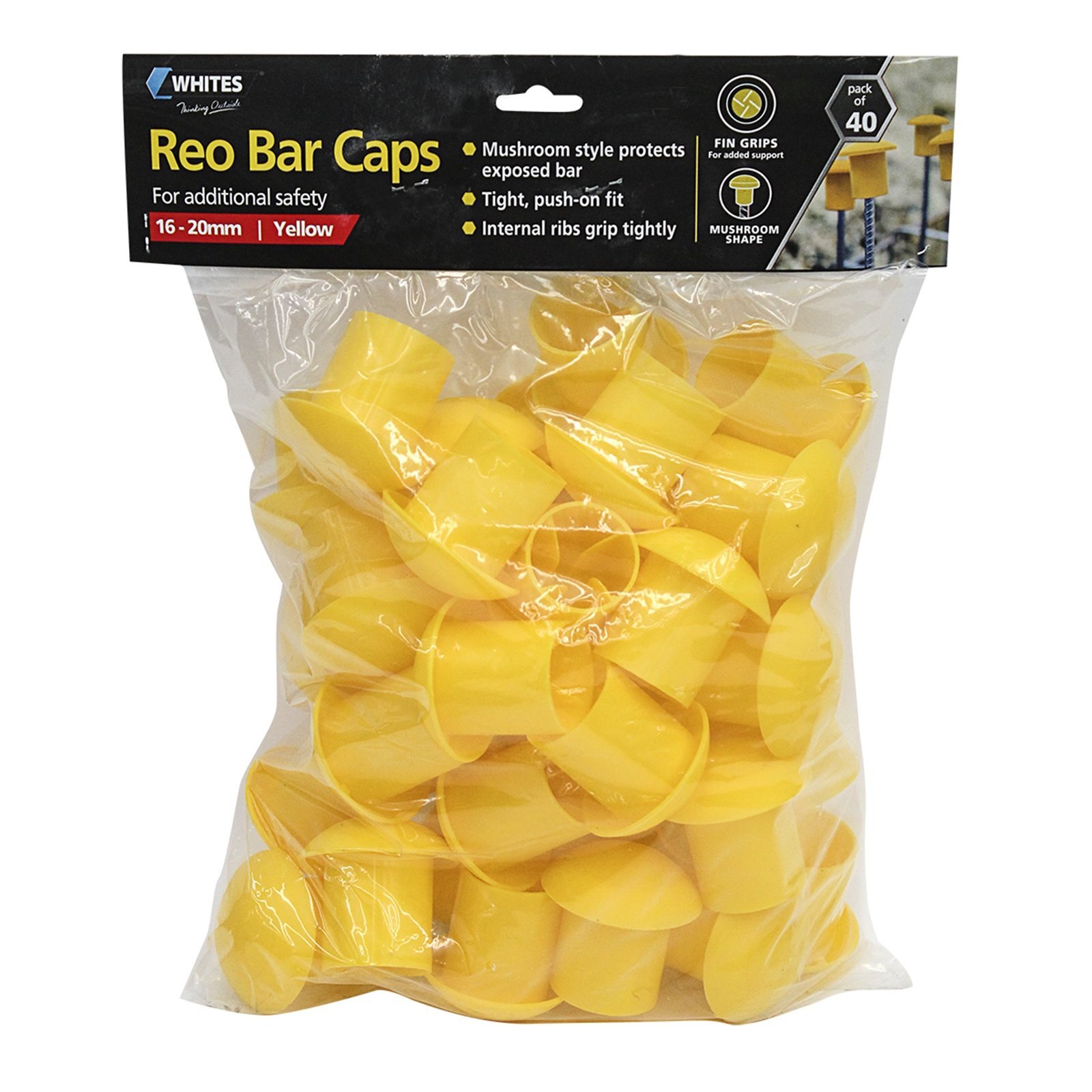 Jack 16 - 20mm Yellow Reinforcing Bar Caps - 40 Pack - Bunnings Australia