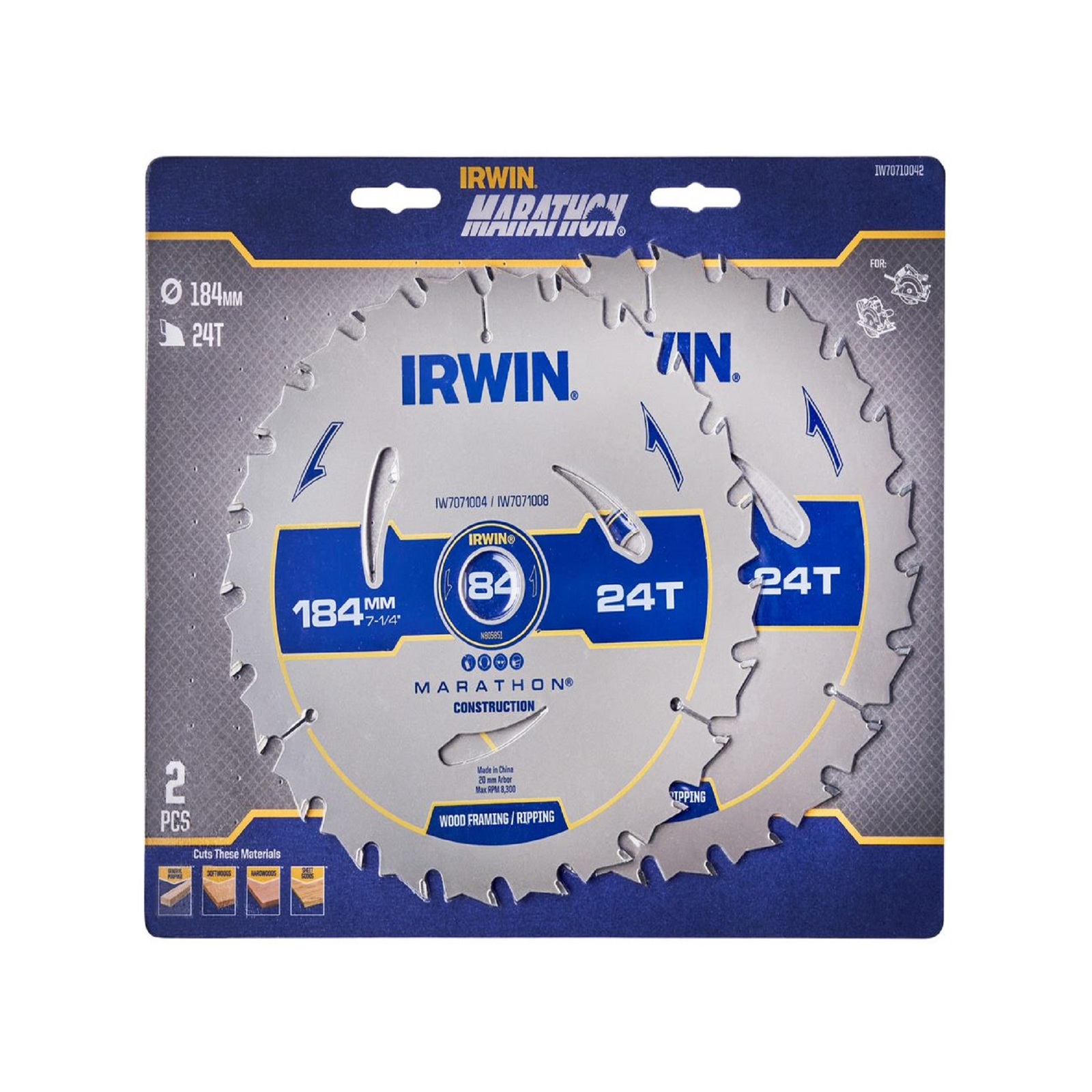 Irwin 184mm 24T Marathon Circular Saw Blade - 2 Pack - Bunnings Australia