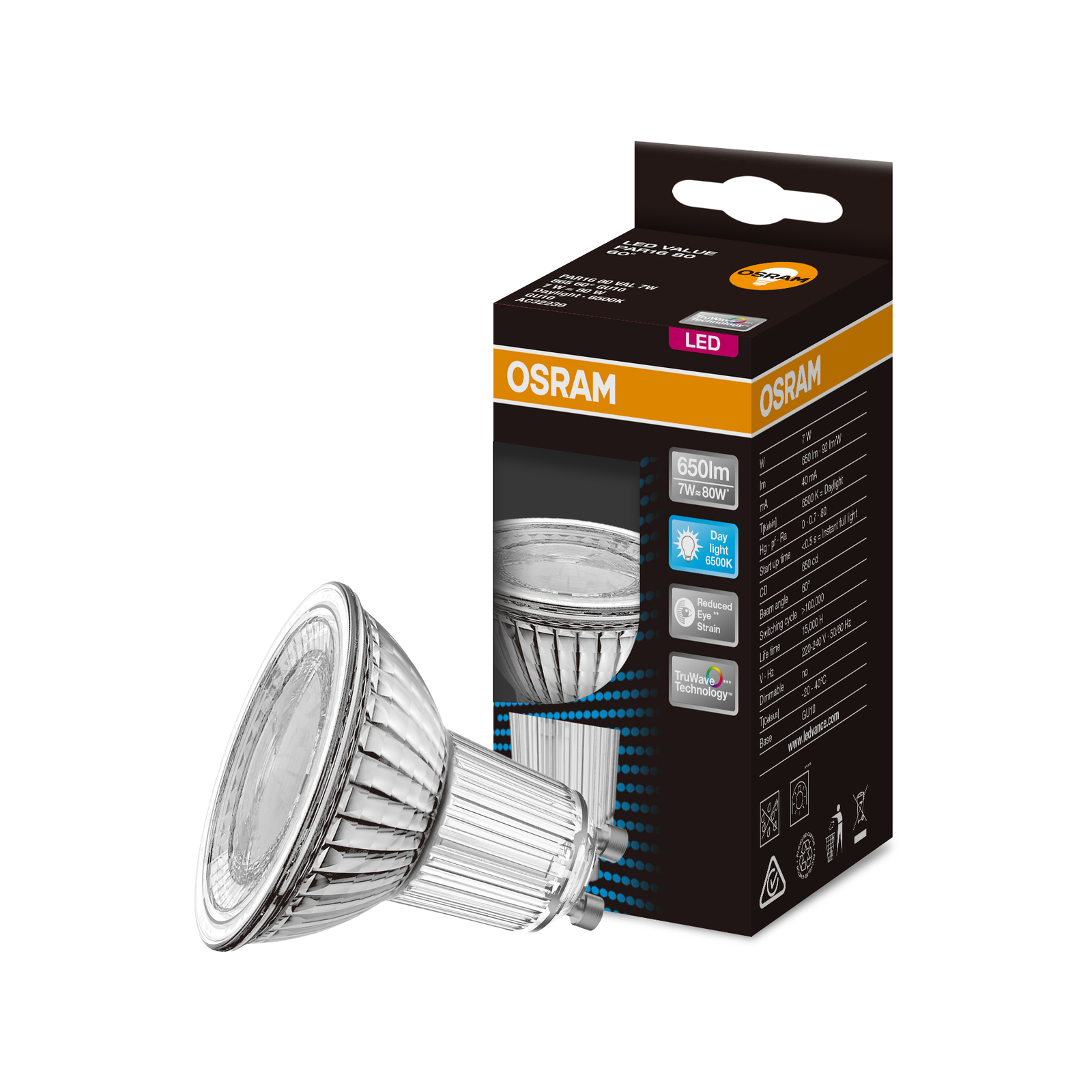 Osram 7.5W 650Lm Daylight Glass Downlight GU10 Light Globe - Bunnings ...