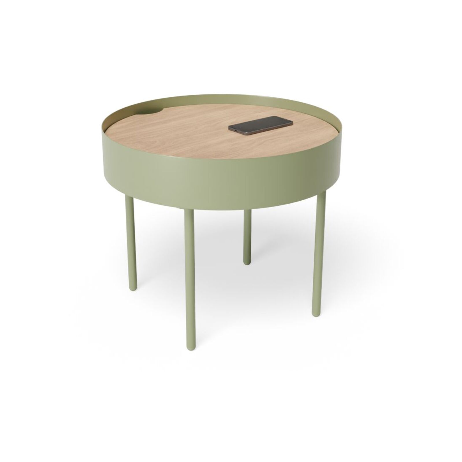Tao Round Side Table Natural Ash Tabletop Dusty Green Base - Bunnings ...