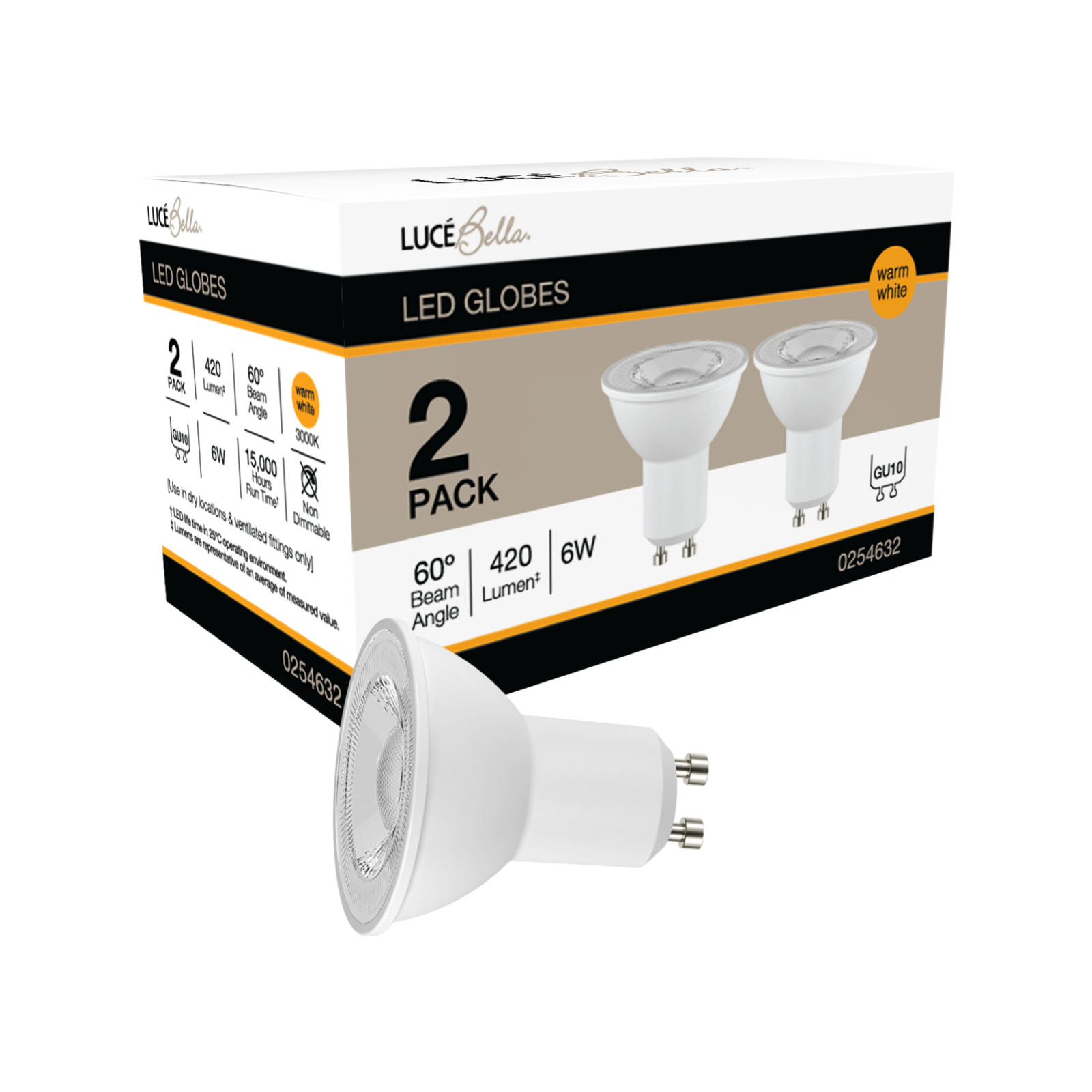 Luce Bella Gu10 Led 420lm Warm White 6w 60° Globe 2 Pack Bunnings