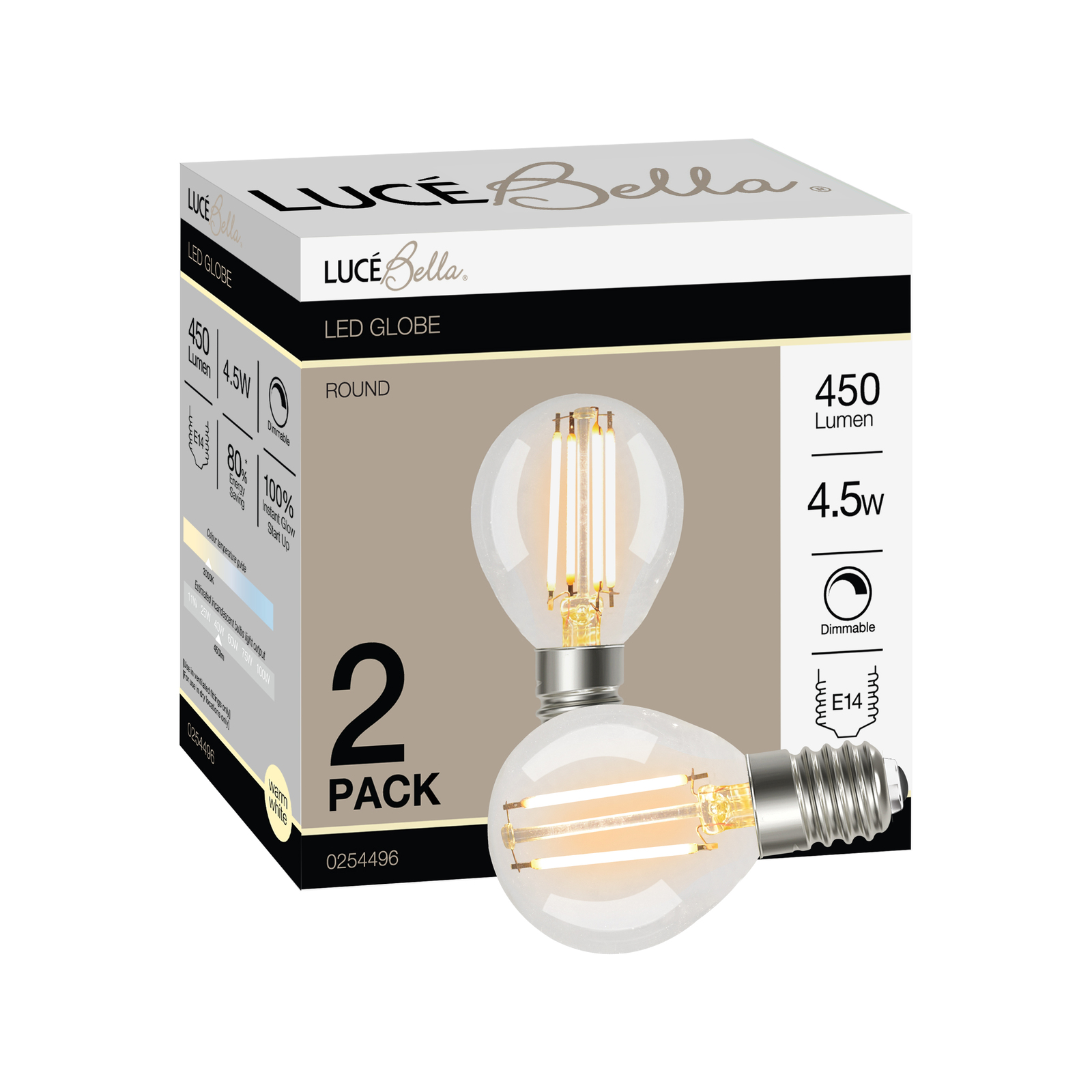 Luce Bella Round Filament E14 LED Dimmable 450lm Warm White 4.5W Globe ...