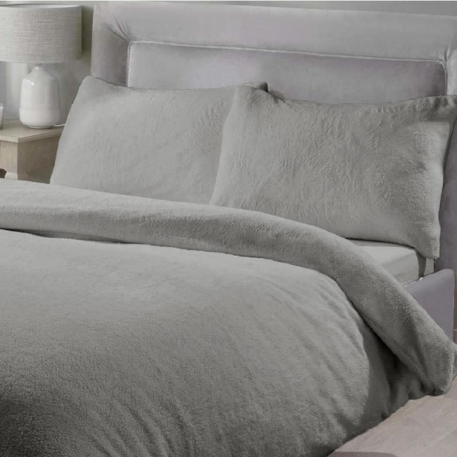 Luxor Single Grey Teddy Fleece Soft Warm Quilt Doona Duvet Cover Set ...