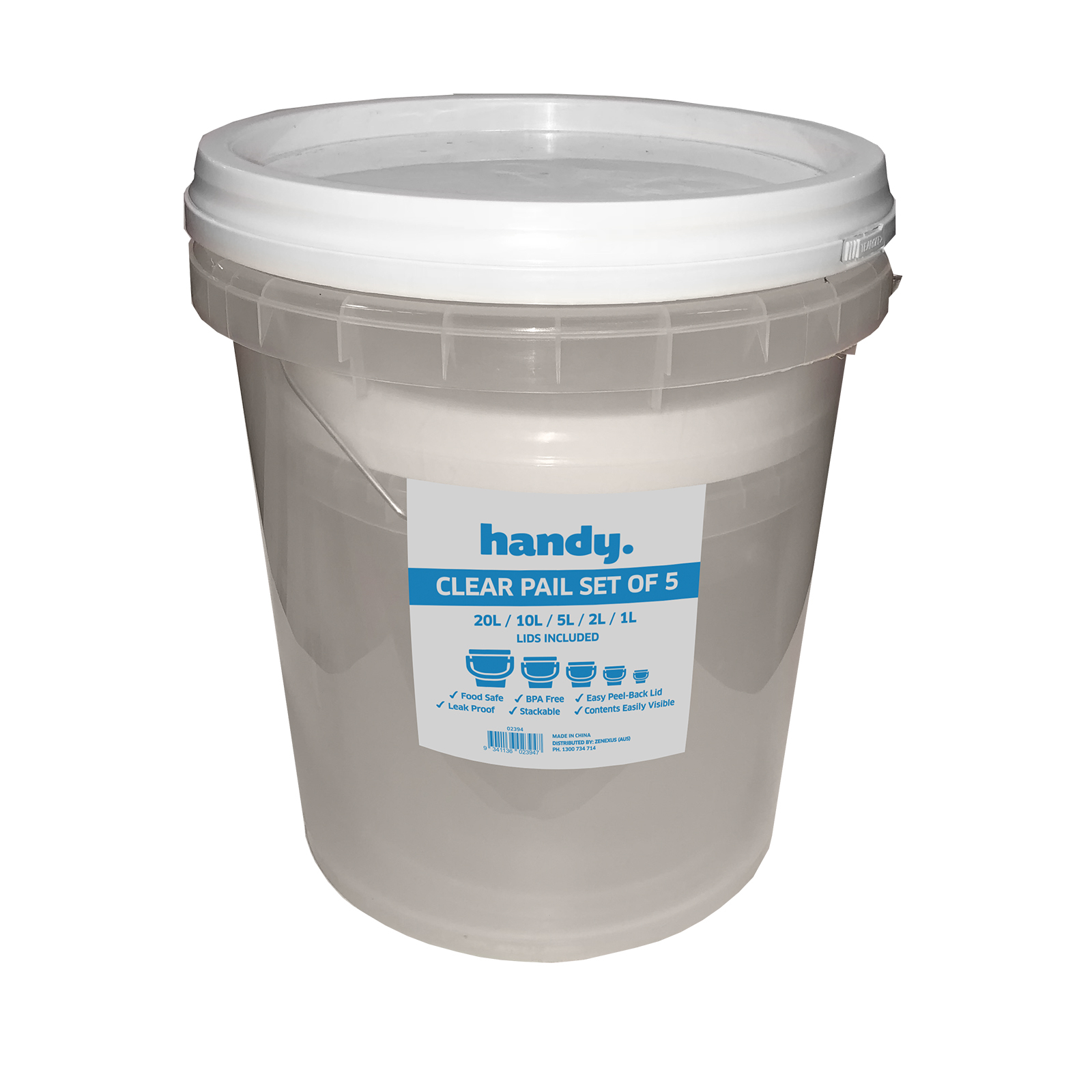 Handy Pail Clear Food Grade Pails With Lids - 5 Pack - Bunnings Australia