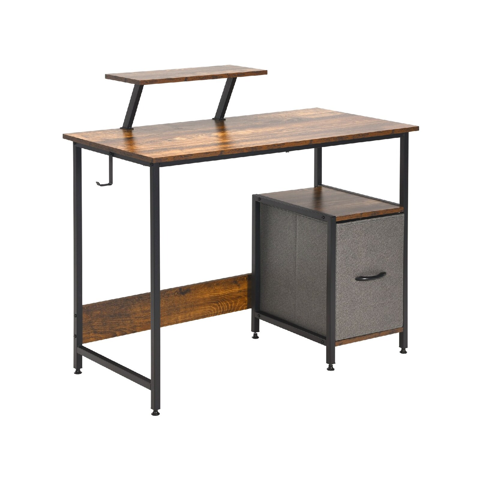 Costway Industrial Computer Desk w/Adjustable Shelf Brown - Bunnings ...
