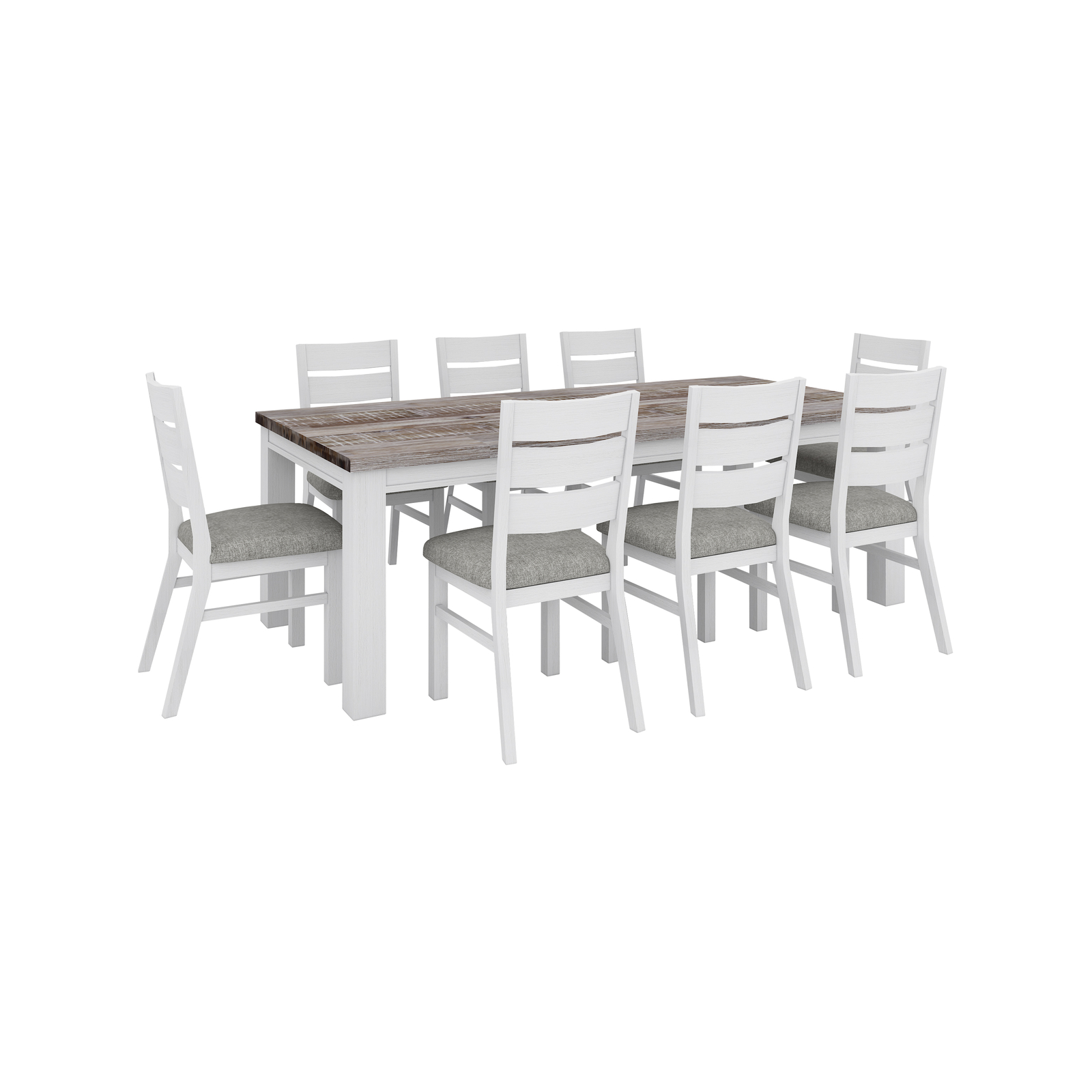 Plumeria 9pc Dining Set 225cm Table 8 Chair Solid Acacia Wood - White ...