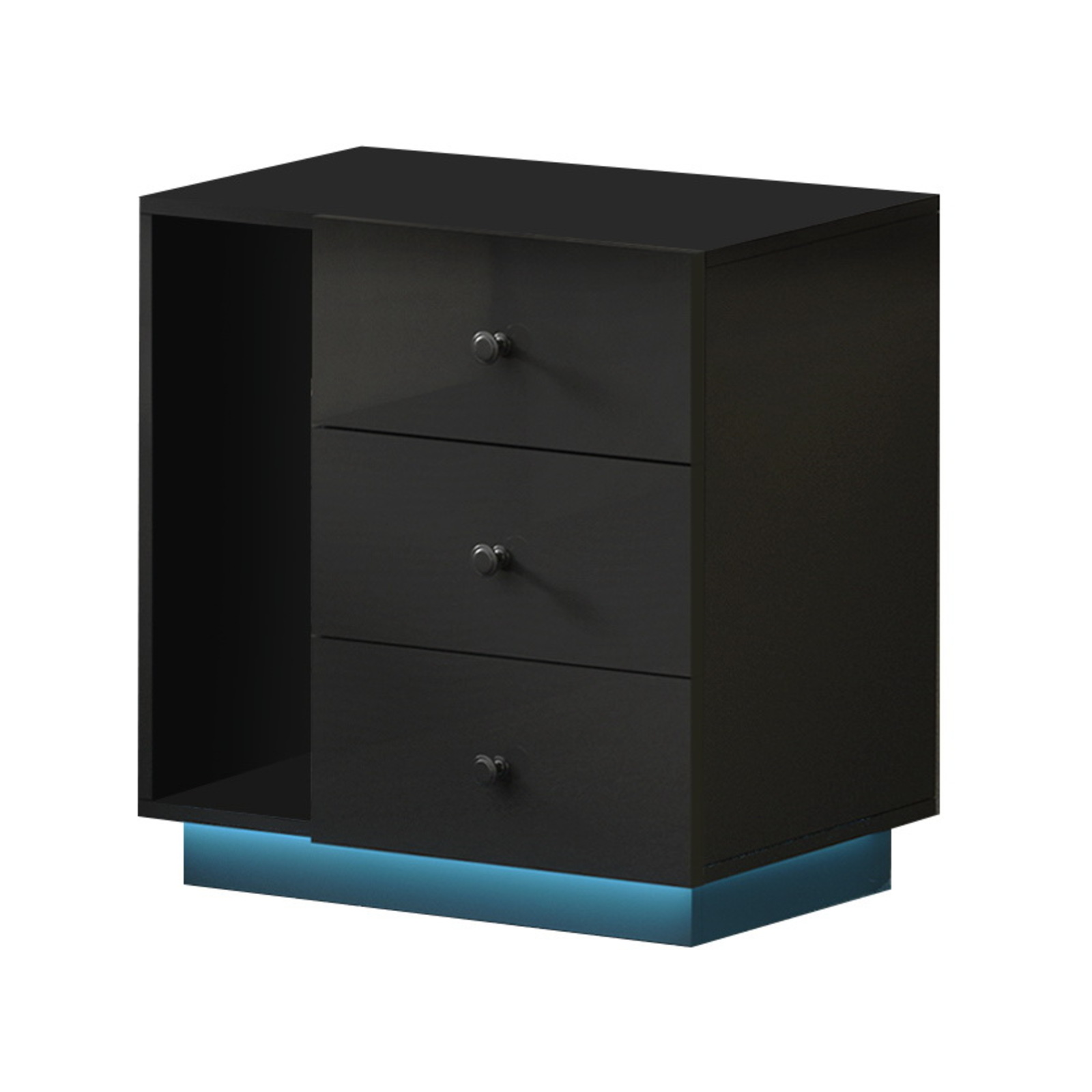 Artiss Bedside Table RGB LED 3 Drawers High Gloss Black - Bunnings ...