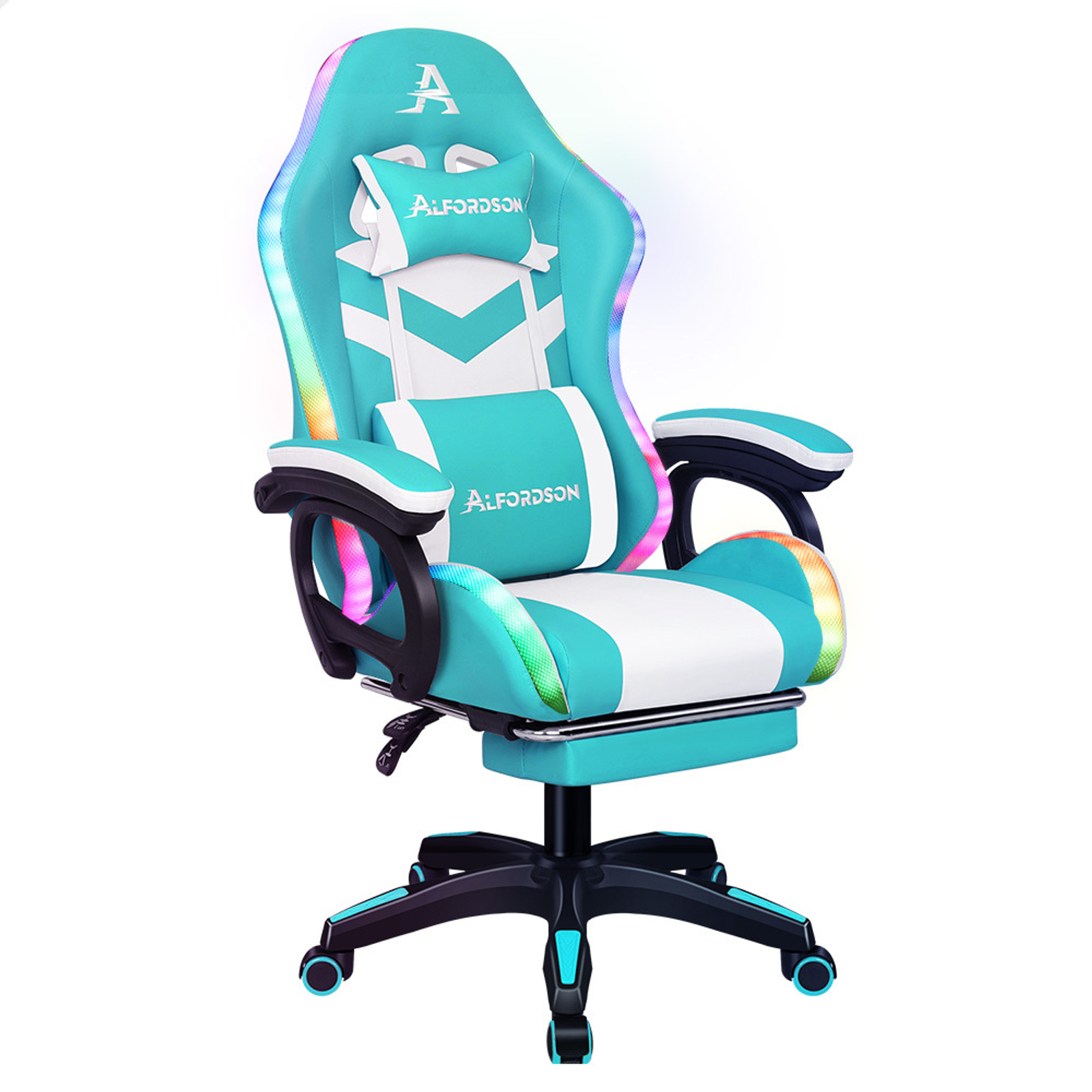 Alfordson Massage Gaming Office Chair Led White Cyan - Bunnings Australia