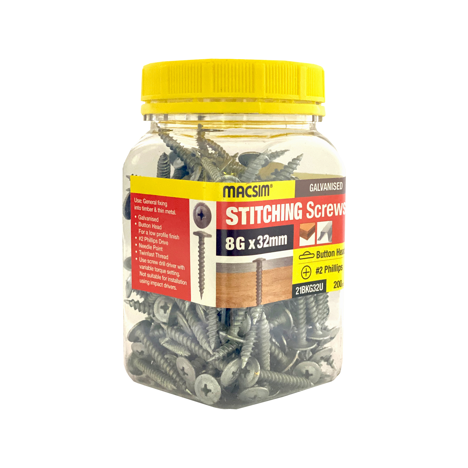 Macsim 8g x 32mm Stitch Button Screws - 200 Jar - Bunnings Australia